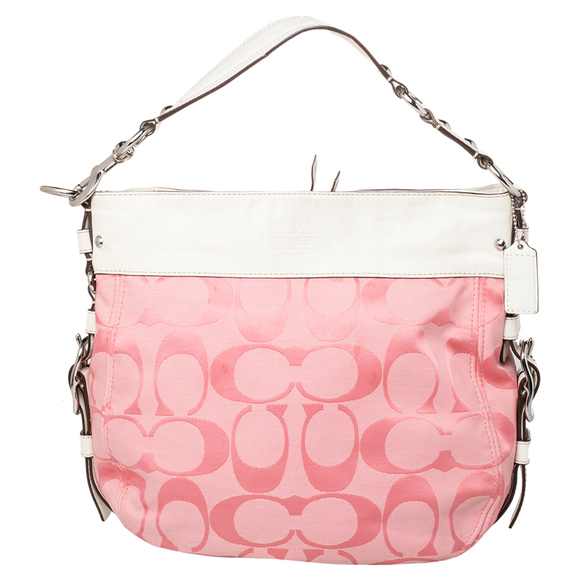 Coach | Bags | Coach Pinkwhite Signature Canvas And Leather Hobo | Poshmark